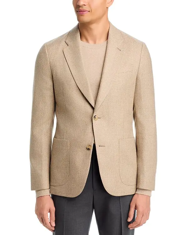 Paul Smith Regular Fit Textured Solid Wool Blend Jacket - Light Beige