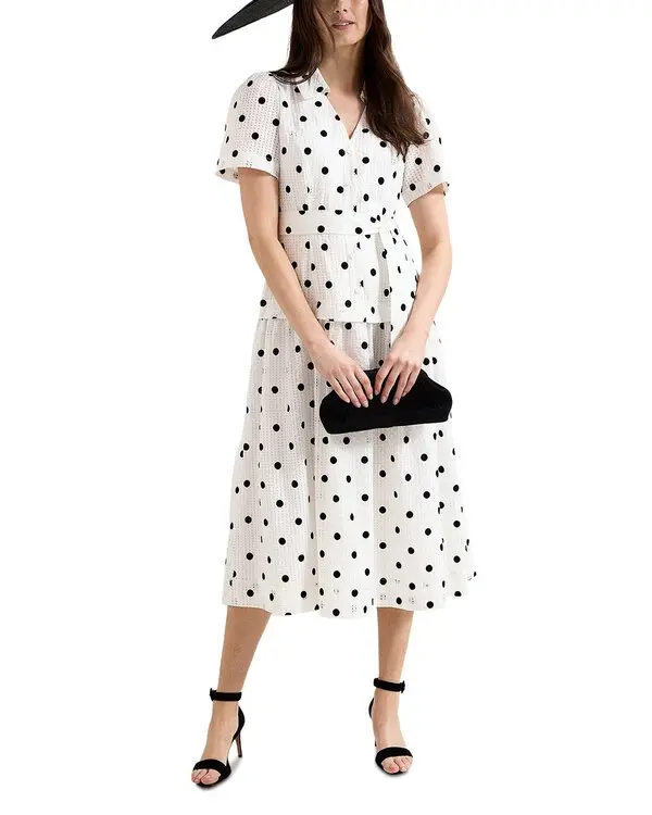 PHASE EIGHT Polka Dot Collared Midi Dress