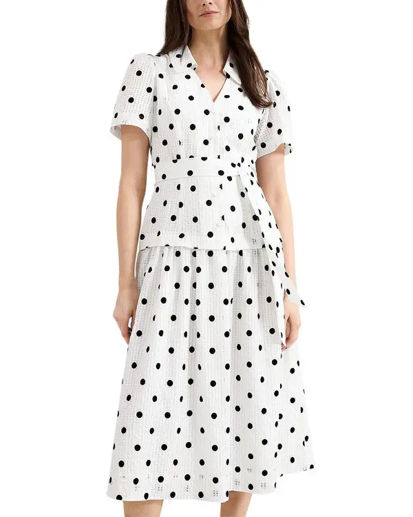 PHASE EIGHT Polka Dot Collared Midi Dress