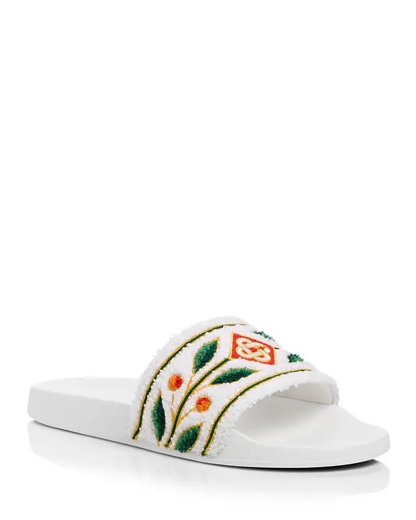 Casablanca Embroidered Terry Slide Sandals - White