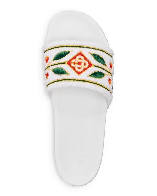 Casablanca Embroidered Terry Slide Sandals - White