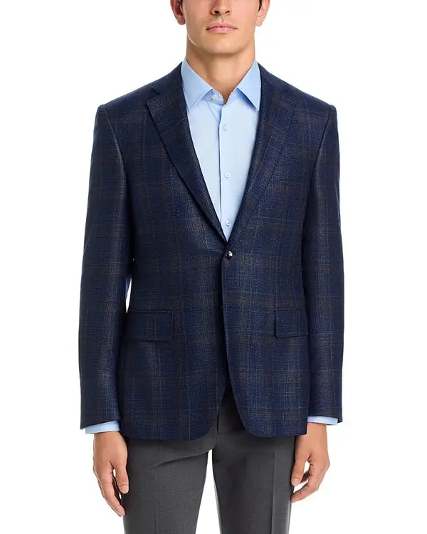Canali Sienna Classic Fit Wool Blend Plaid Sport Coat - Navy