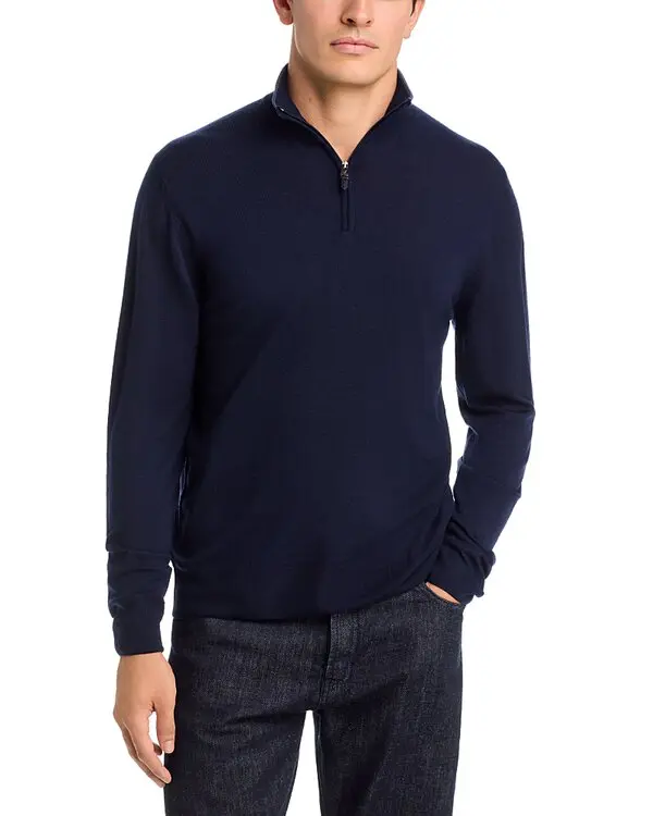 Canali Merino Wool Knit Quarter Zip Sweater - Navy