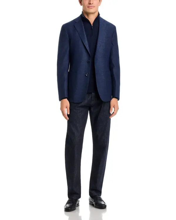 Canali Merino Wool Knit Quarter Zip Sweater - Navy