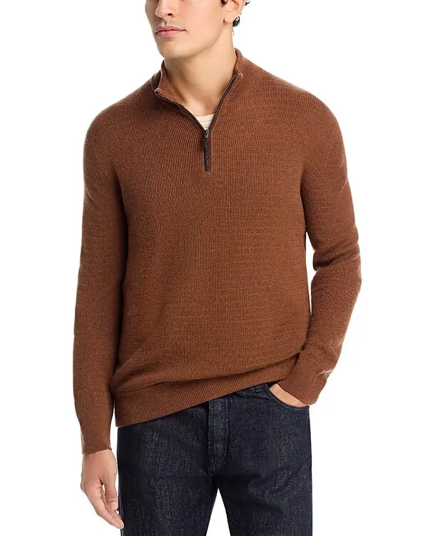 Canali Wool & Cashmere Textured Quarter Zip Knit Sweater - Dark Beige