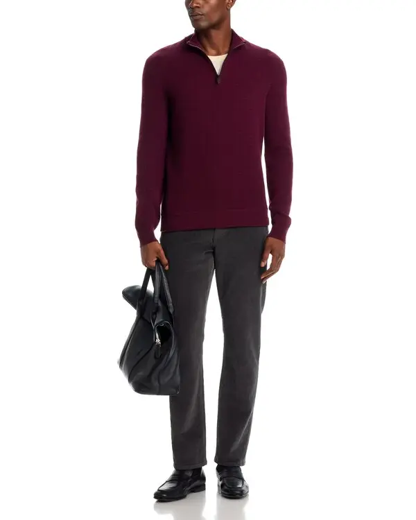 Canali Wool & Cashmere Textured Quarter Zip Knit Sweater - Dark Red
