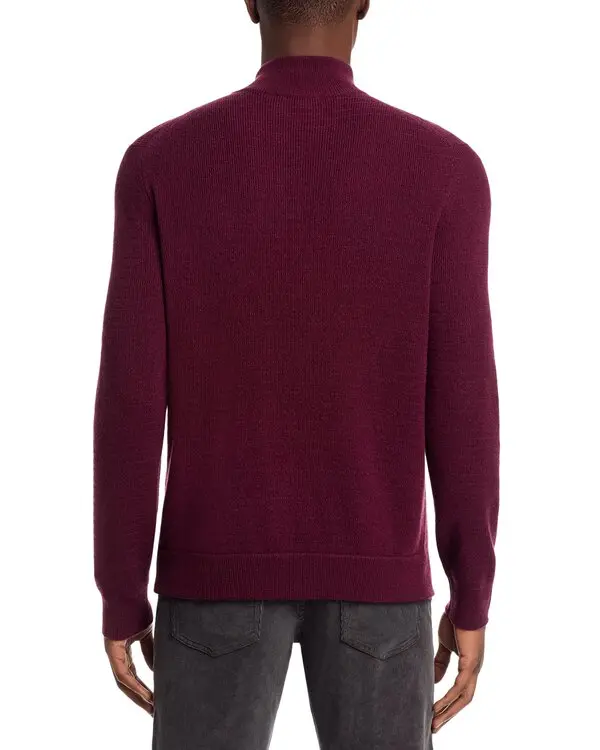 Canali Wool & Cashmere Textured Quarter Zip Knit Sweater - Dark Red