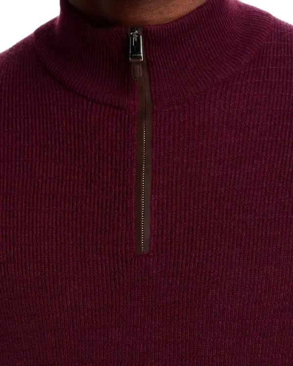 Canali Wool & Cashmere Textured Quarter Zip Knit Sweater - Dark Red
