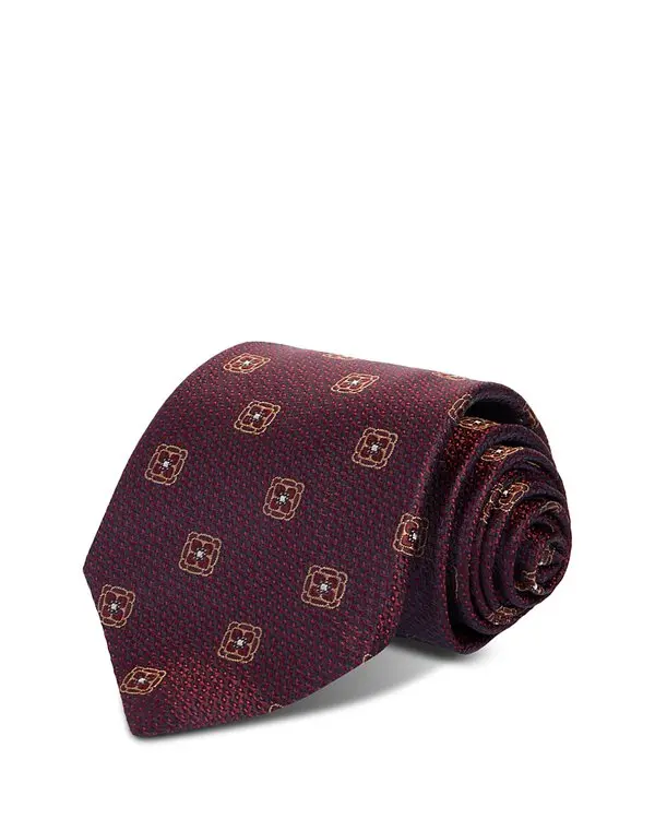 Canali Silk Classic Textured Medallion Tie - Burgundy