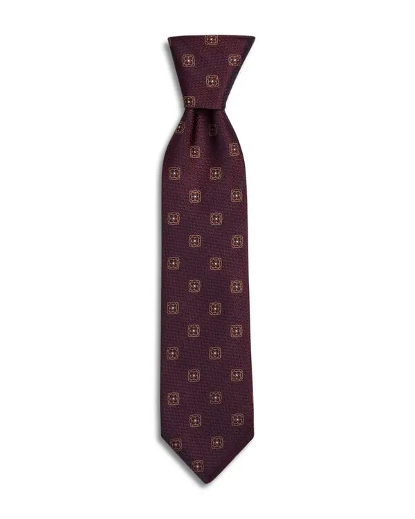 Canali Silk Classic Textured Medallion Tie - Burgundy