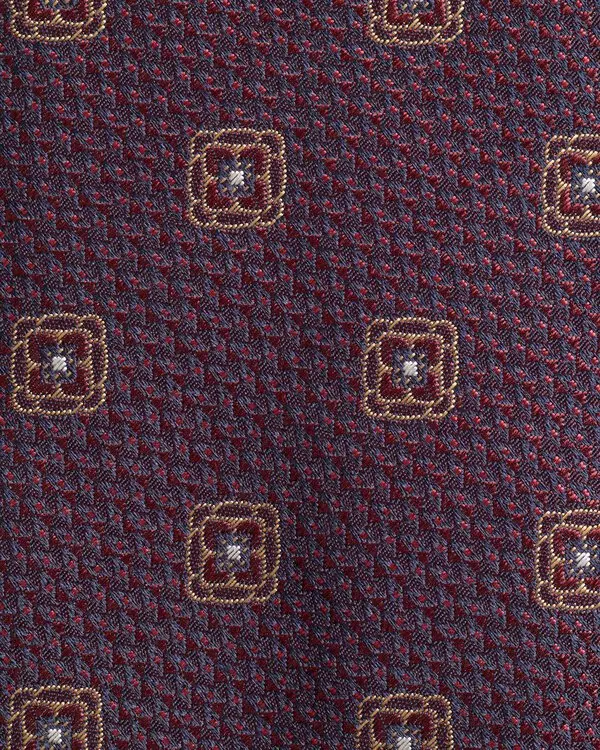 Canali Silk Classic Textured Medallion Tie - Burgundy