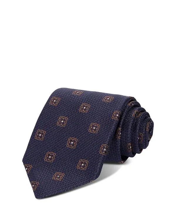 Canali Silk Classic Textured Medallion Tie - Navy