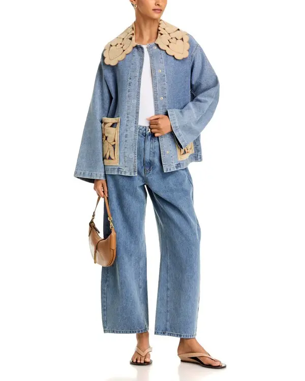 Farm Rio Richelieu Embroidery Wide Leg Jeans