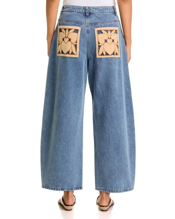 Farm Rio Richelieu Embroidery Wide Leg Jeans