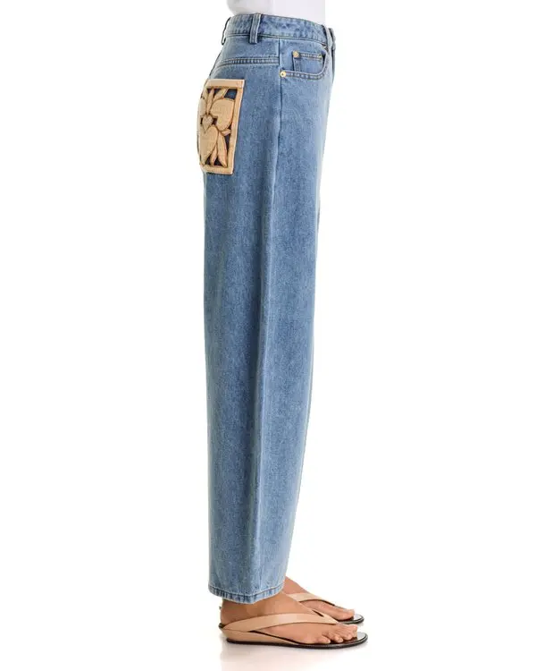 Farm Rio Richelieu Embroidery Wide Leg Jeans