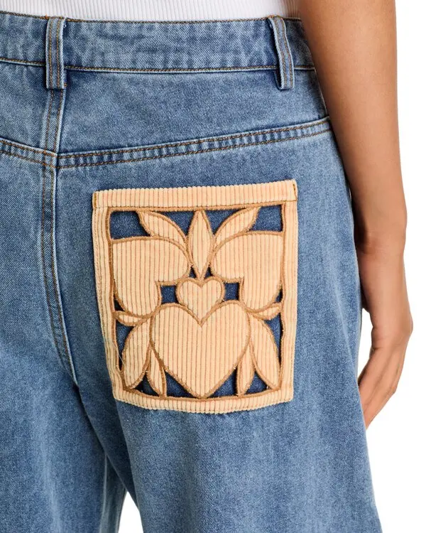 Farm Rio Richelieu Embroidery Wide Leg Jeans
