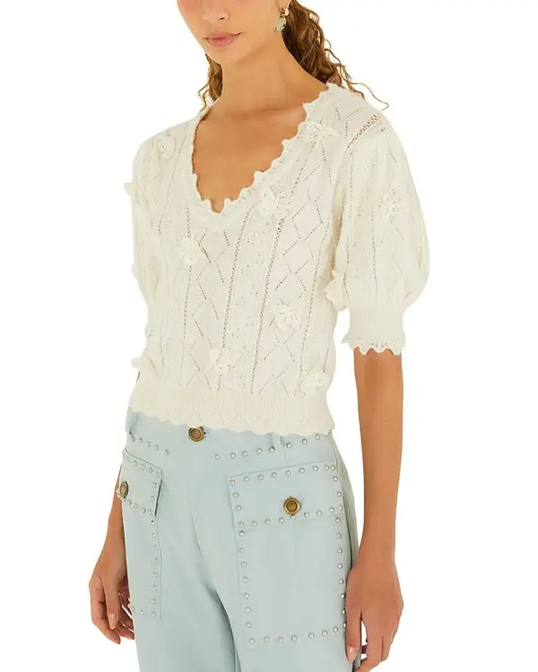 Farm Rio Richelieu V Neck Sweater - Off-white