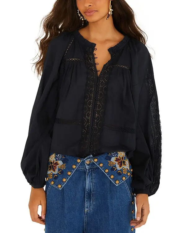 Farm Rio Embroidered Cotton Blouse
