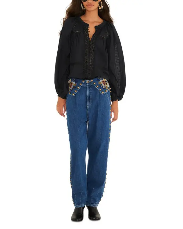 Farm Rio Embroidered Cotton Blouse