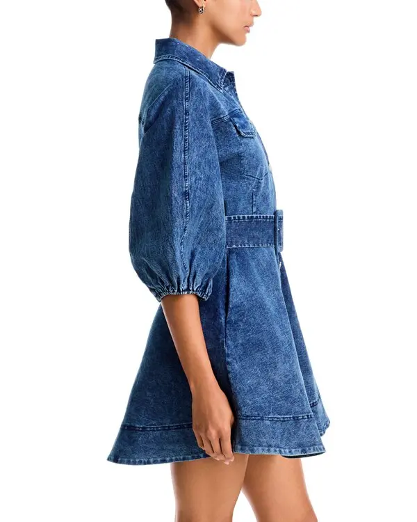 Aqua Denim Bubble Sleeve Button-up Mini Dress