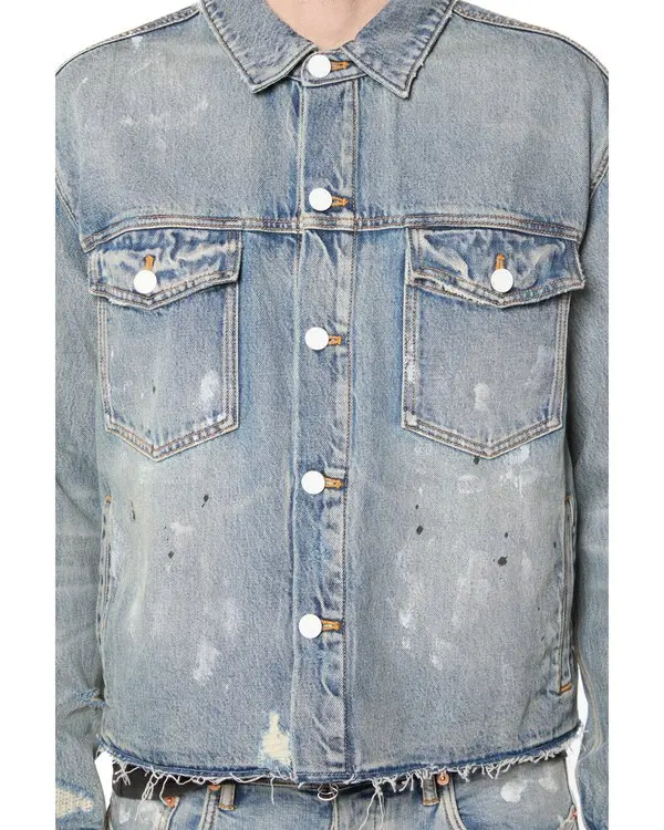 PURPLE BRAND Indigo Paint Splatter Cotton Jacket