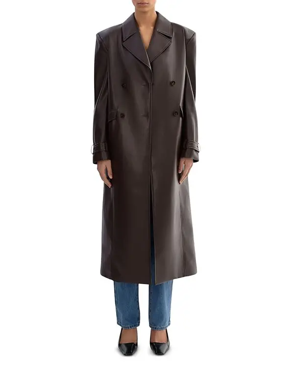 LAMARQUE Iolanthe Faux Leather Trench Coat - Dark Brown