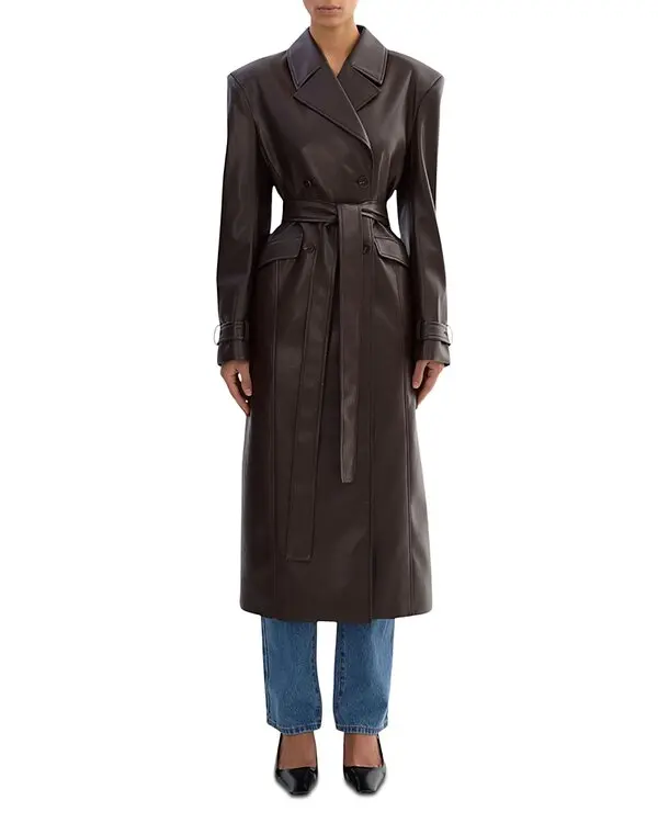 LAMARQUE Faux Leather Trench Coat - Dark Brown