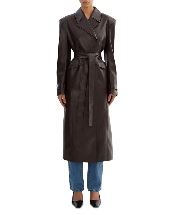LAMARQUE Faux Leather Trench Coat - Dark Brown