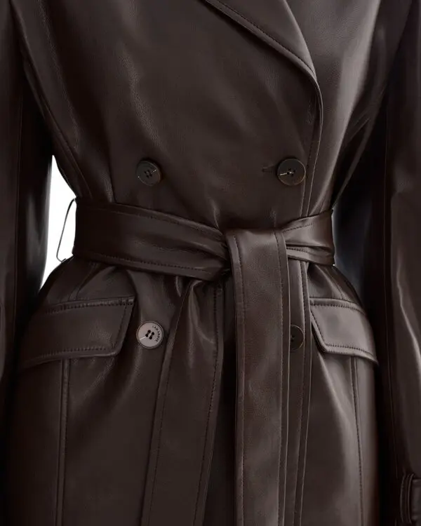 LAMARQUE Faux Leather Trench Coat - Dark Brown
