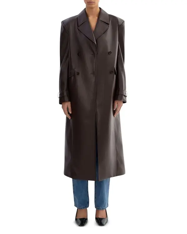 LAMARQUE Faux Leather Trench Coat - Dark Brown
