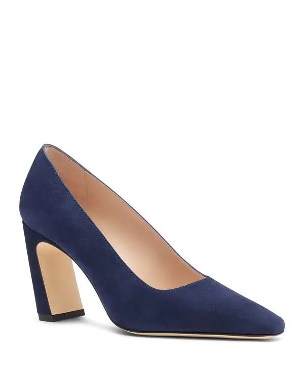 STUART WEITZMAN Stassi Suede Block Heel Pumps - Nice Blue