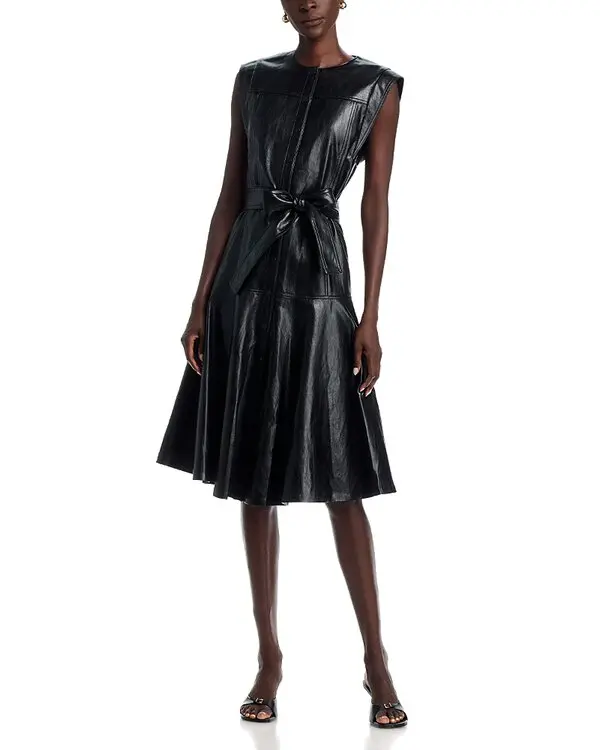 Kobi Halperin Faux Leather Sleeveless Belted Dress