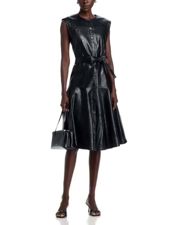 Kobi Halperin Faux Leather Sleeveless Belted Dress
