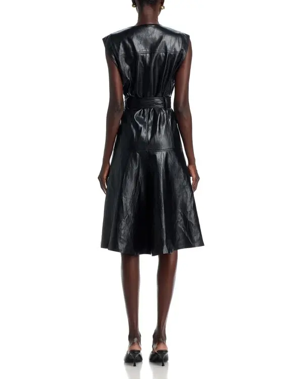 Kobi Halperin Faux Leather Sleeveless Belted Dress