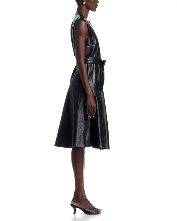 Kobi Halperin Faux Leather Sleeveless Belted Dress