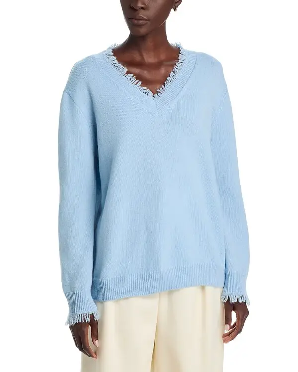 Kobi Halperin Dora Fringe Trim V-neck Sweater - Frost