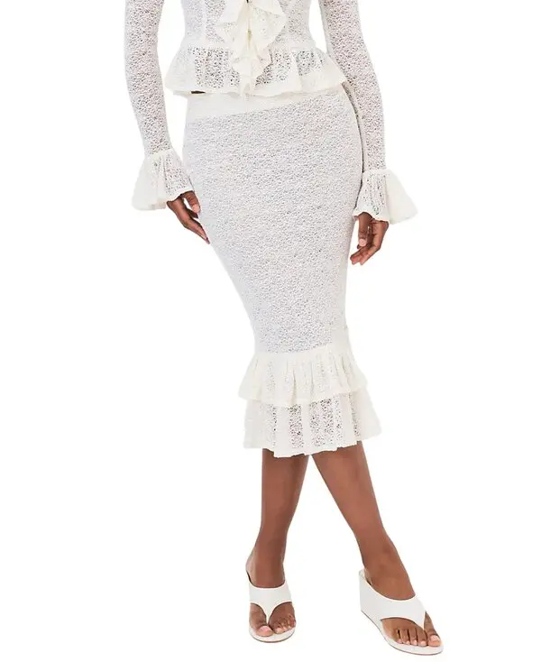 MISS CIRCLE NEW YORK Urvi Crochet Ruffle Midi Skirt - Ivory