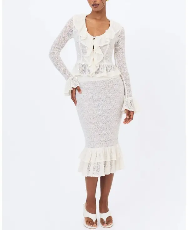 MISS CIRCLE NEW YORK Urvi Crochet Ruffle Midi Skirt