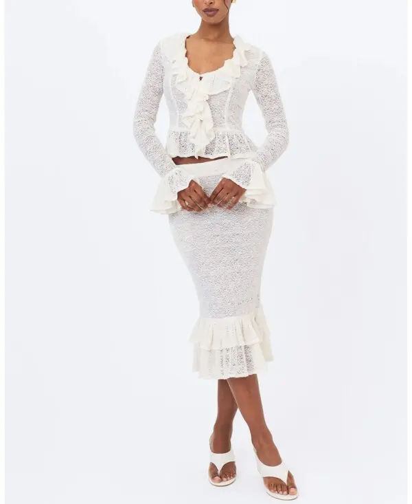 MISS CIRCLE NEW YORK Urvi Crochet Ruffle Midi Skirt