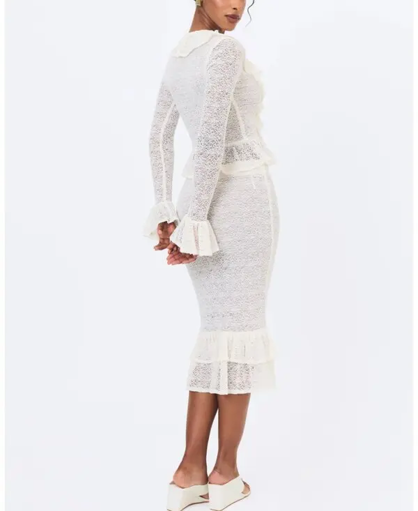 MISS CIRCLE NEW YORK Urvi Crochet Ruffle Midi Skirt