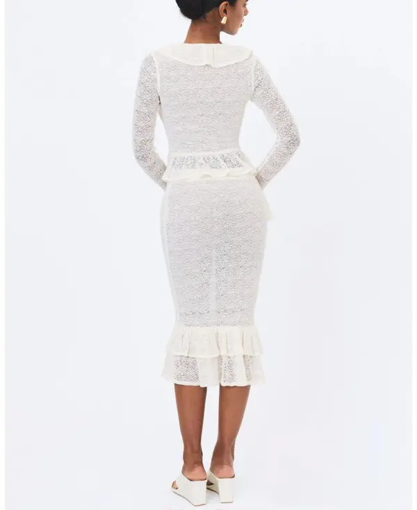 MISS CIRCLE NEW YORK Urvi Crochet Ruffle Midi Skirt