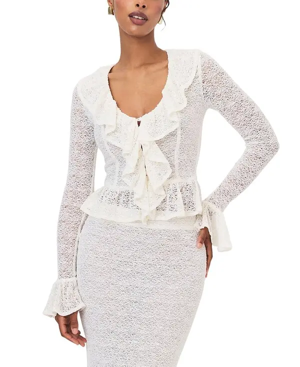 MISS CIRCLE NEW YORK Urva Crochet Ruffle Detail V-neck Top