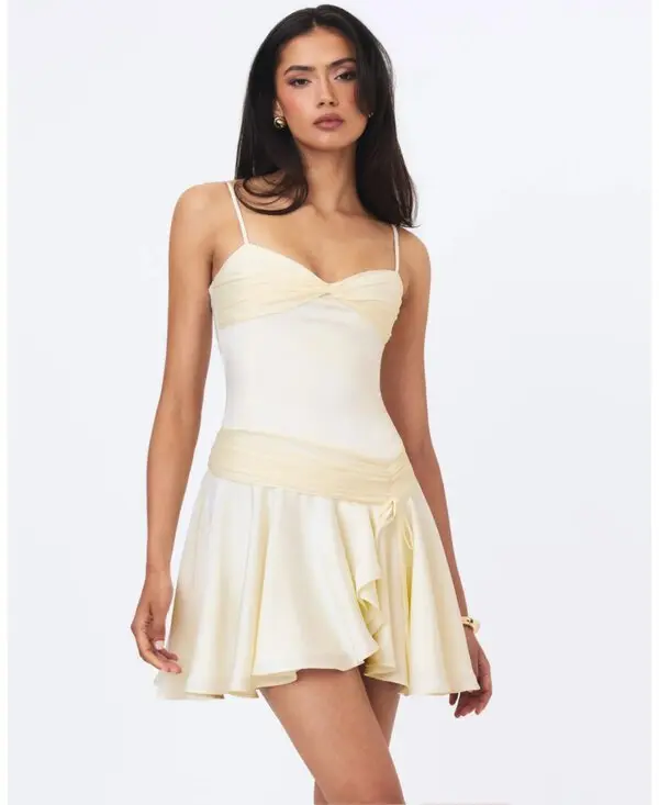 MISS CIRCLE NEW YORK Yvonne Satin Asymmetrical Ruched Mini Dress
