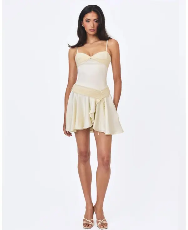 MISS CIRCLE NEW YORK Yvonne Satin Asymmetrical Ruched Mini Dress