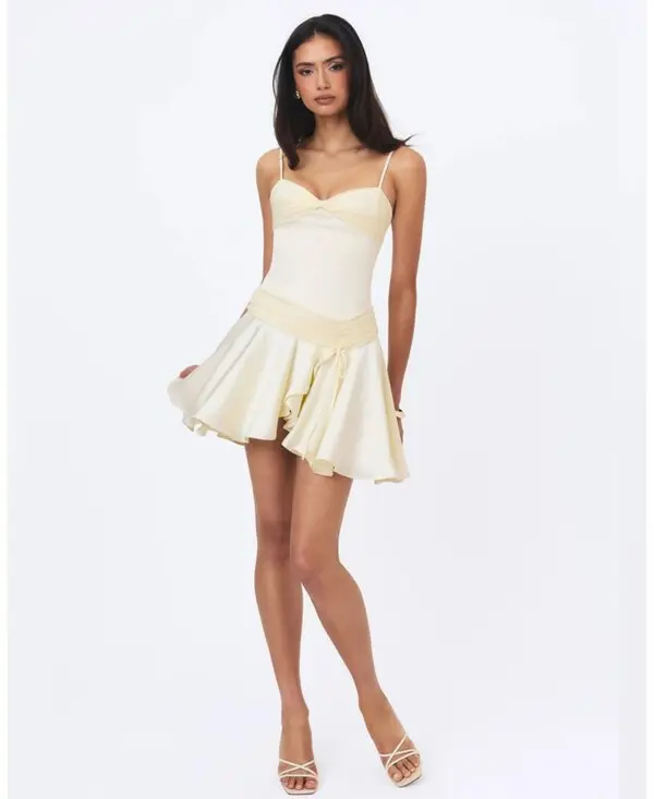 MISS CIRCLE NEW YORK Yvonne Satin Asymmetrical Ruched Mini Dress