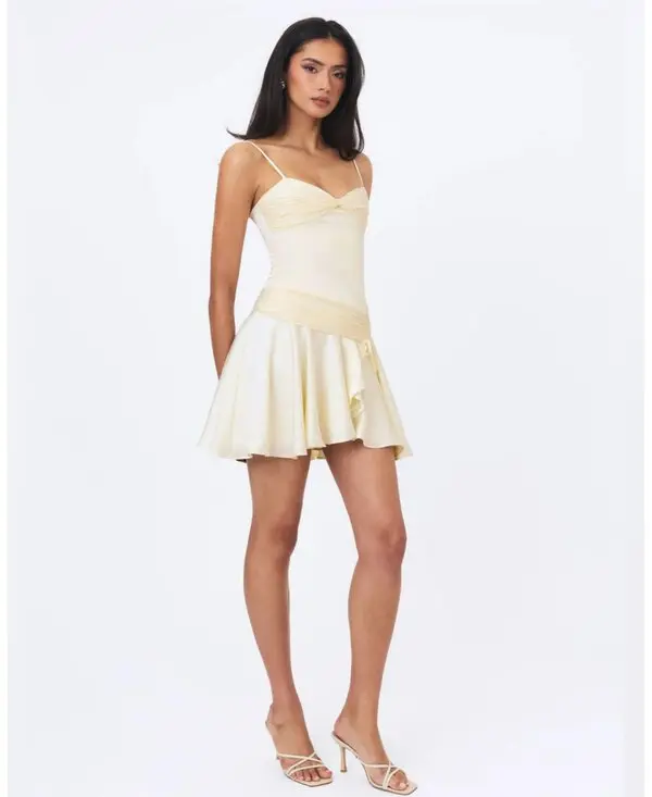 MISS CIRCLE NEW YORK Yvonne Satin Asymmetrical Ruched Mini Dress