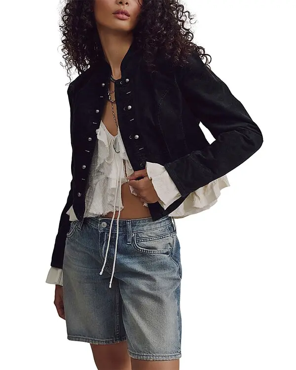 Free People Layered Cotton Blend Blazer - Black
