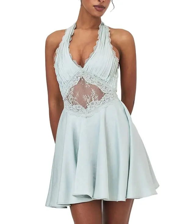 MISS CIRCLE NEW YORK Rianna Crinkle Satin Halter Mini Dress