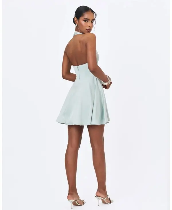 MISS CIRCLE NEW YORK Rianna Crinkle Satin Halter Mini Dress