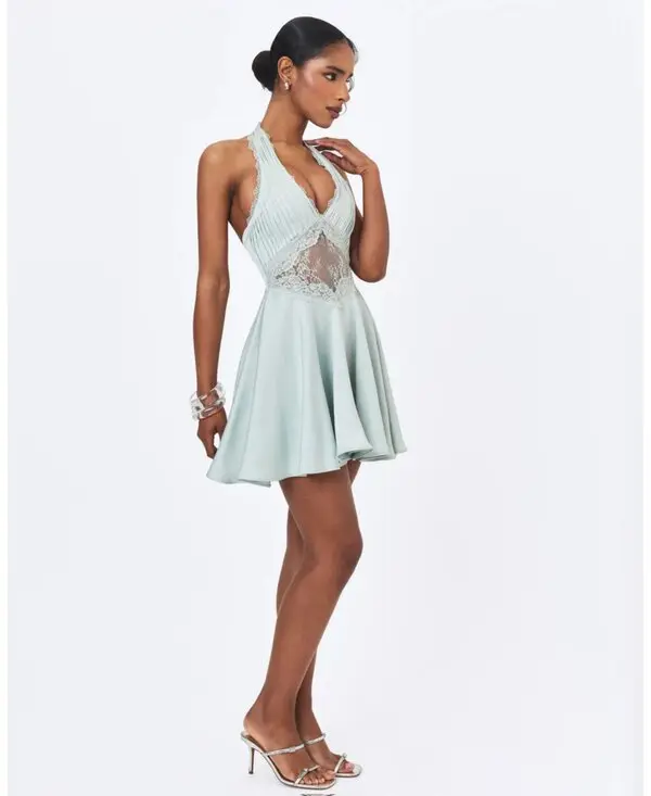 MISS CIRCLE NEW YORK Rianna Crinkle Satin Halter Mini Dress